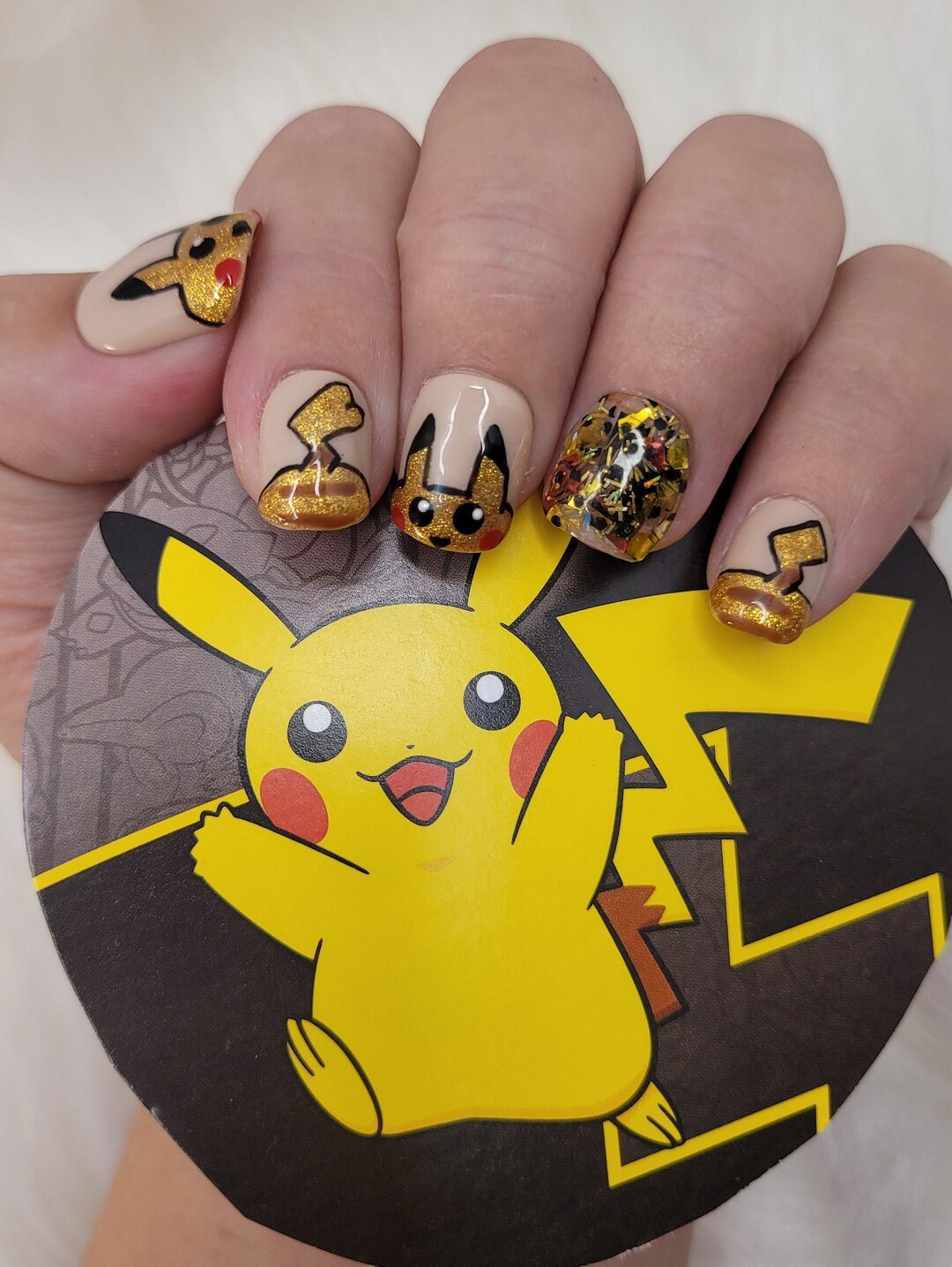 Pika Peek Set Pikachu Pokemon Pokemon Inspired Press on Nails Pikachu ...