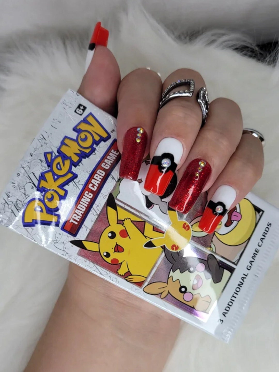 Pokenails Set Press on Nails Pokemon Art Pokeball Inspired Bling Nails ...