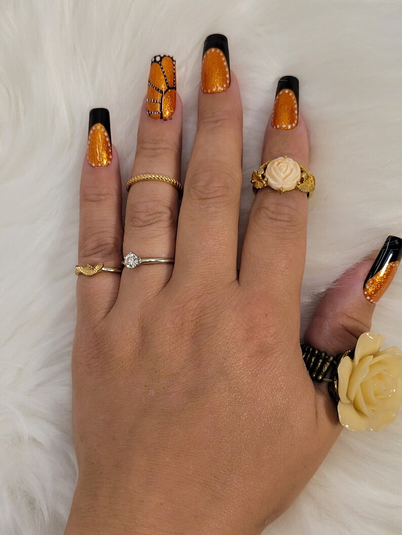 French Monarch Set Press on Nails Monarch Butterfly Wing - Etsy