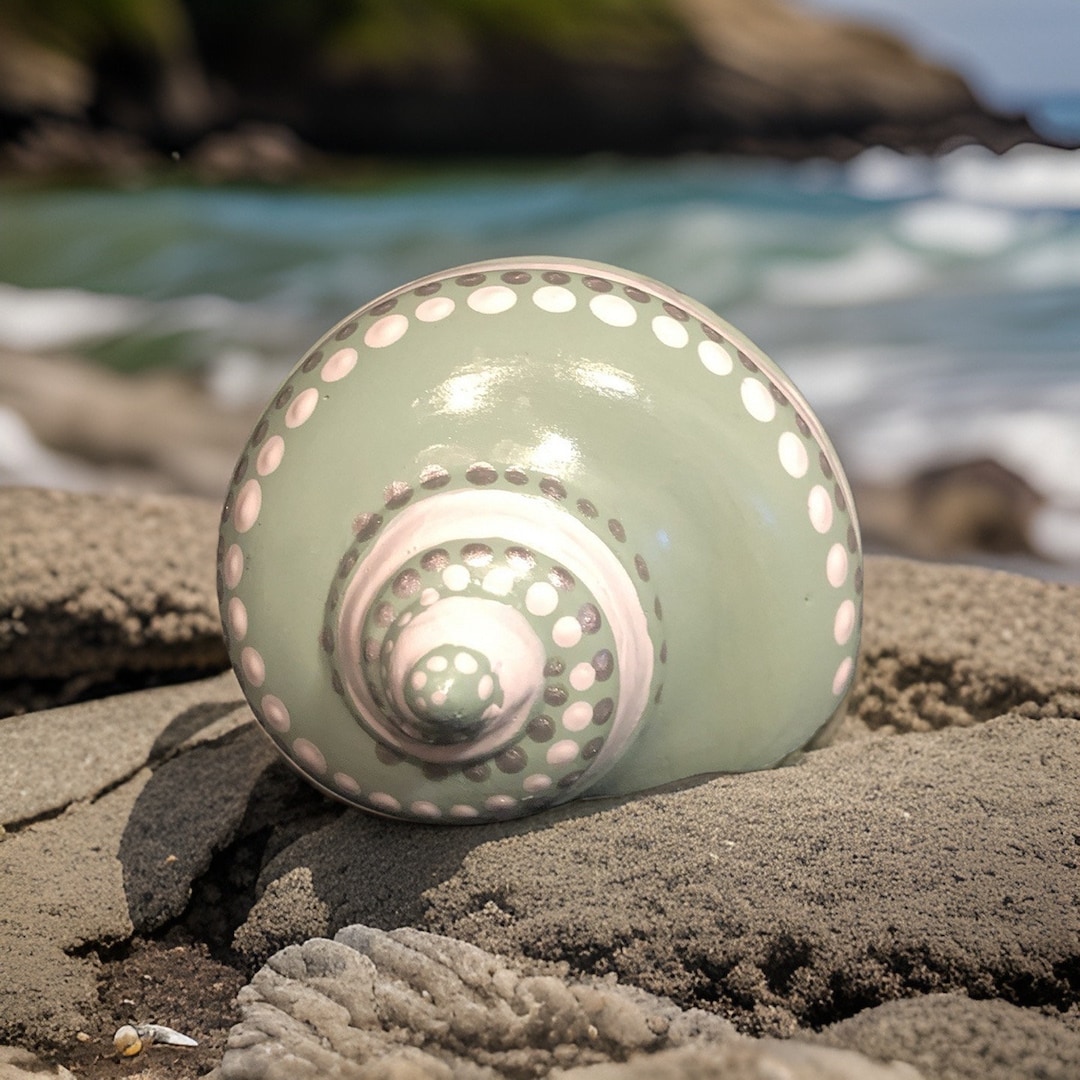 Handcrafted Green Sea Shell Rock With Painted Mandala Design - Etsy