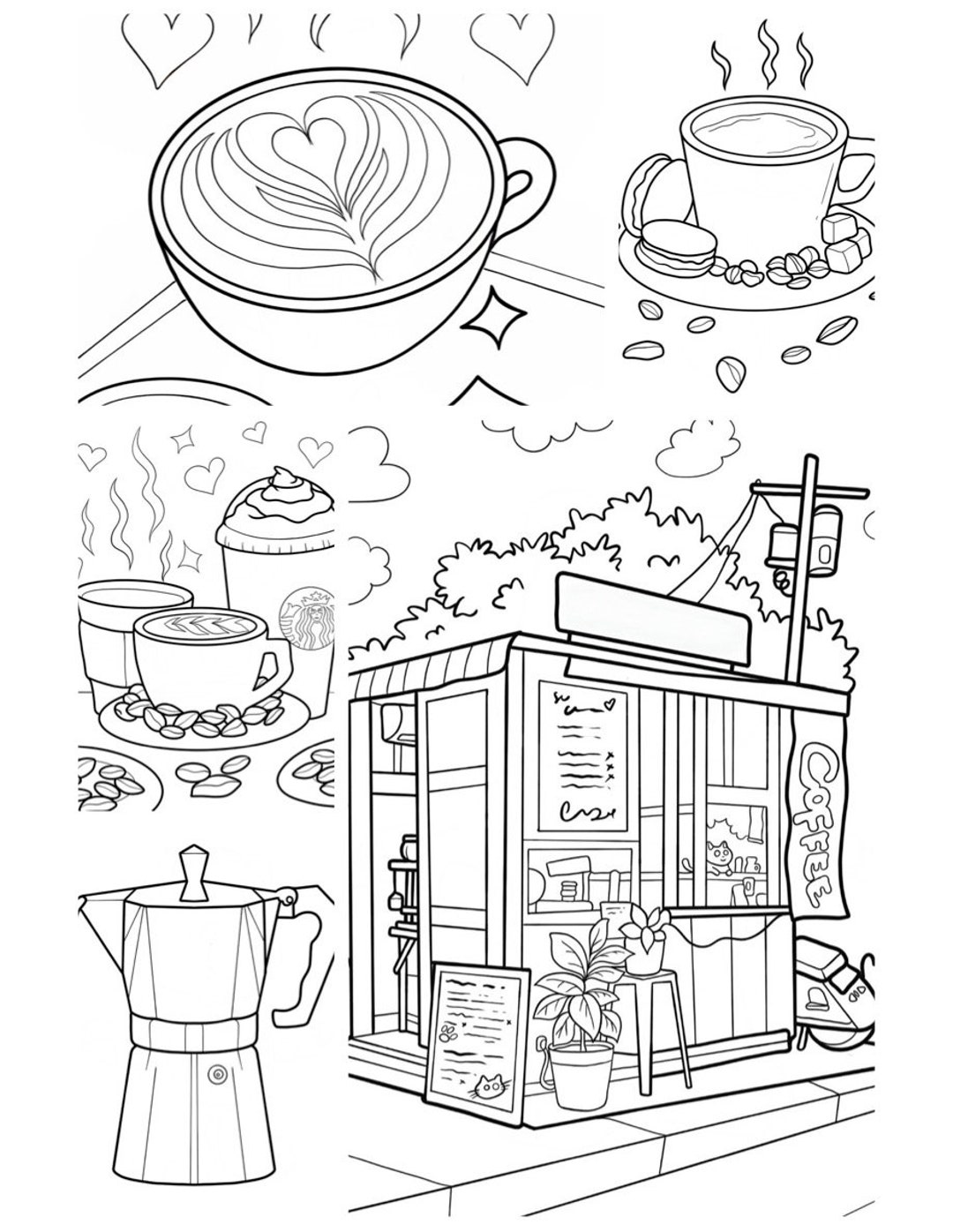 Coffee Bundle of Five Coloring Pages - Etsy