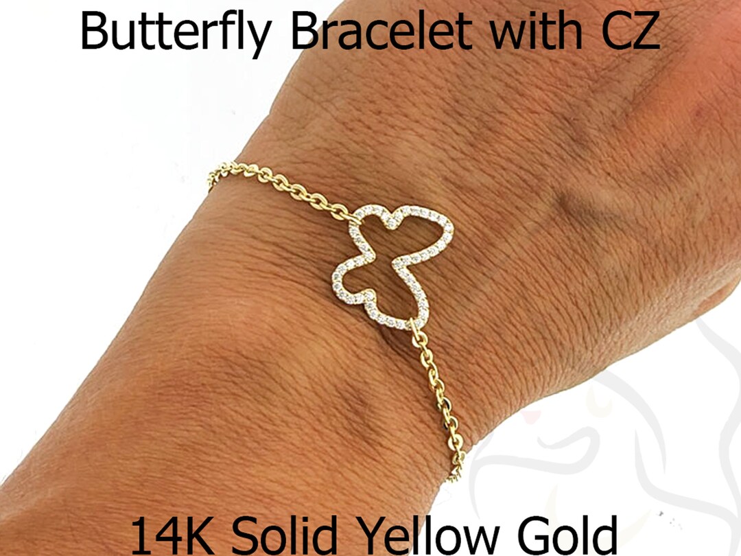 14K Solid Yellow Gold Butterfly Bracelet / 14K Gold Butterfly Charm ...