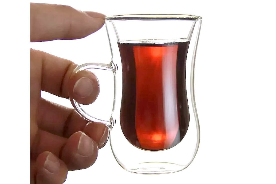 Double Walled Hourglass Tea Coffee Glass Cup With Handle Turkish Tulip ...