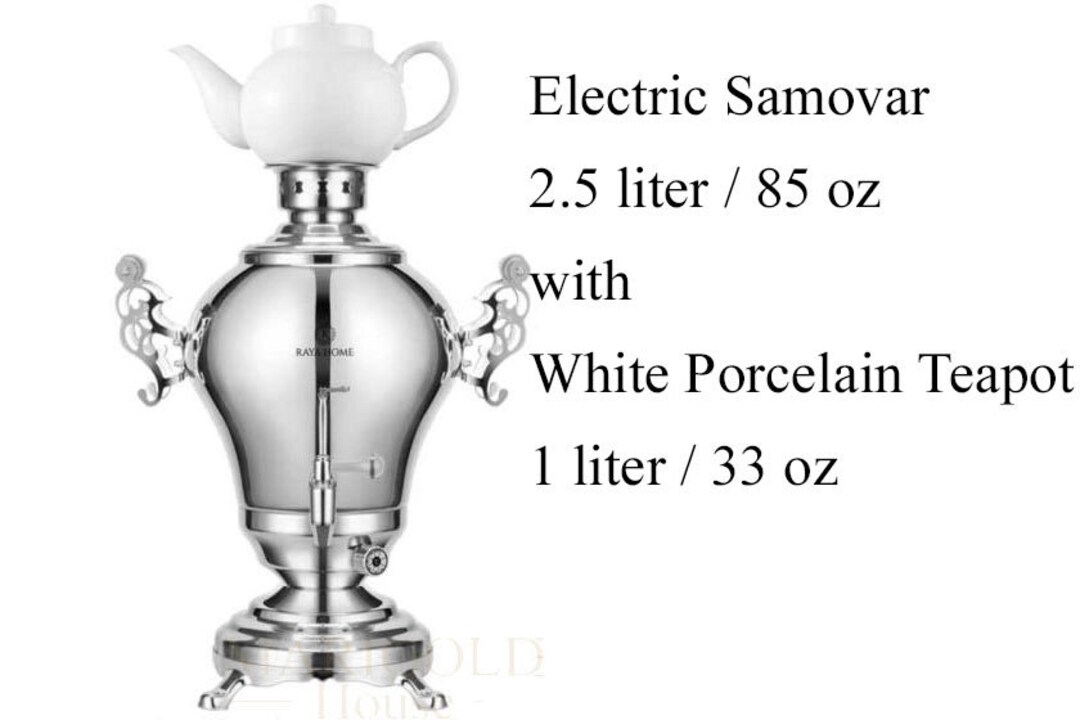 RAYA Classic Samovar | Silver Tea Maker With White Porcelain Teapot ...