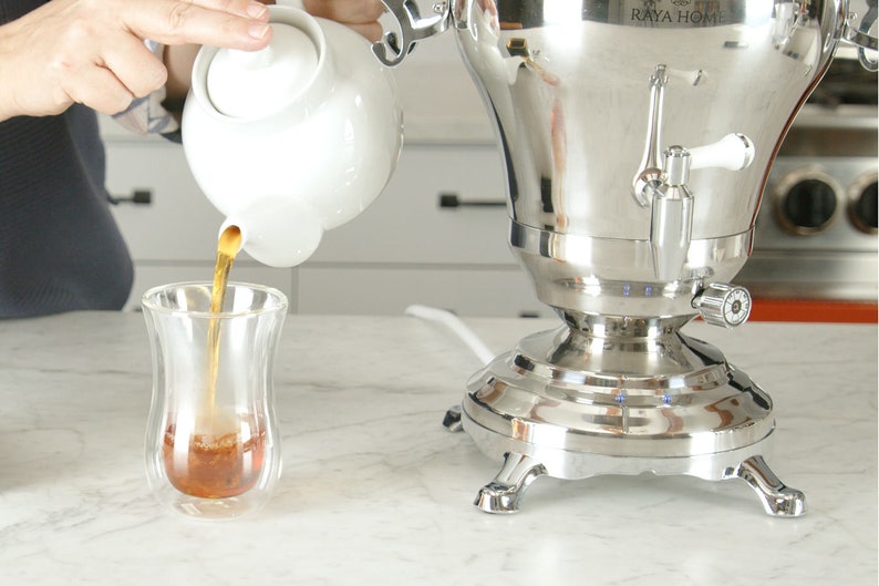 RAYA Classic Samovar Silver Tea Maker With White Porcelain Teapot ...