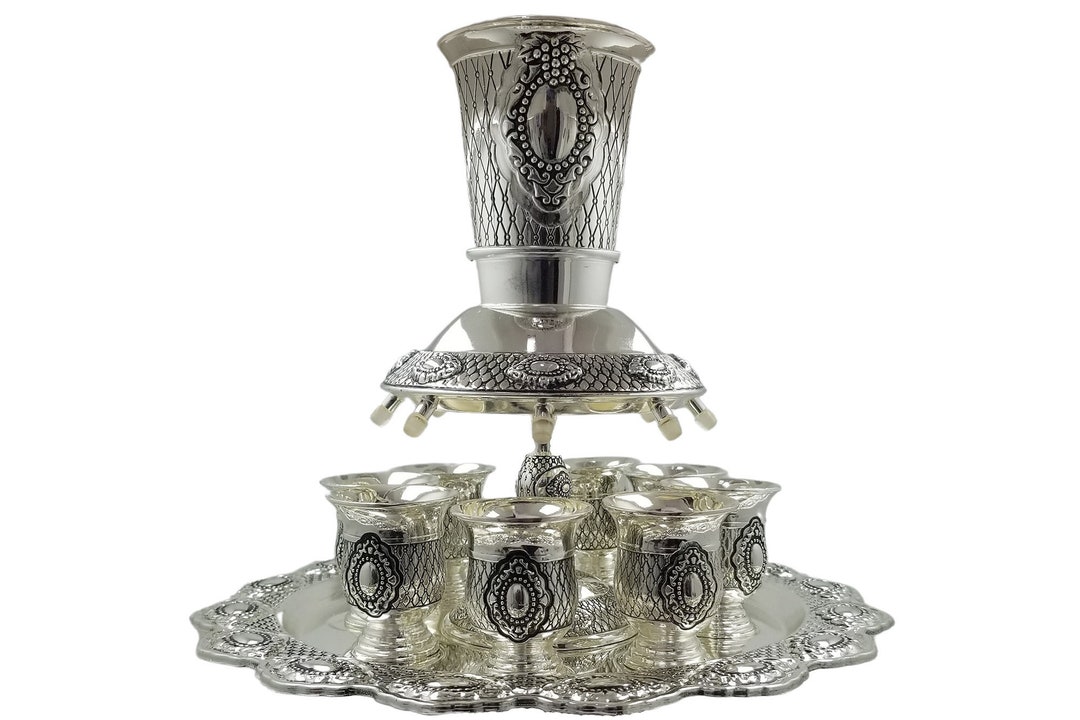Judaica Sabbath Kiddush Wine Fountain With 8 Cups Goblets Judaism ...