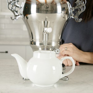RAYA Classic Samovar | Silver Tea Maker With White Porcelain Teapot ...