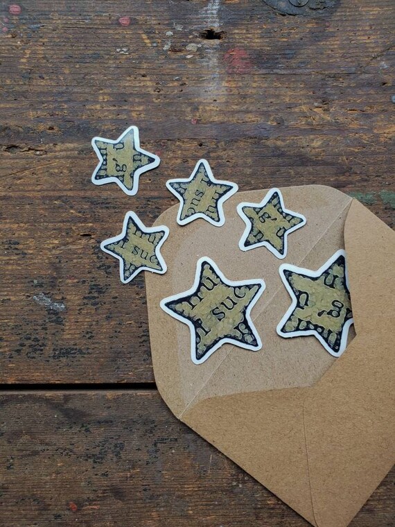 Book Pages Stars Book Sticker Set Literary Stickers - Etsy