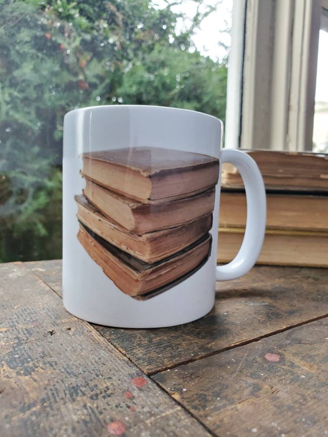 Book Stack Mug, Old Books, Mug for Readers, Book Lovers Mug, Valentines ...