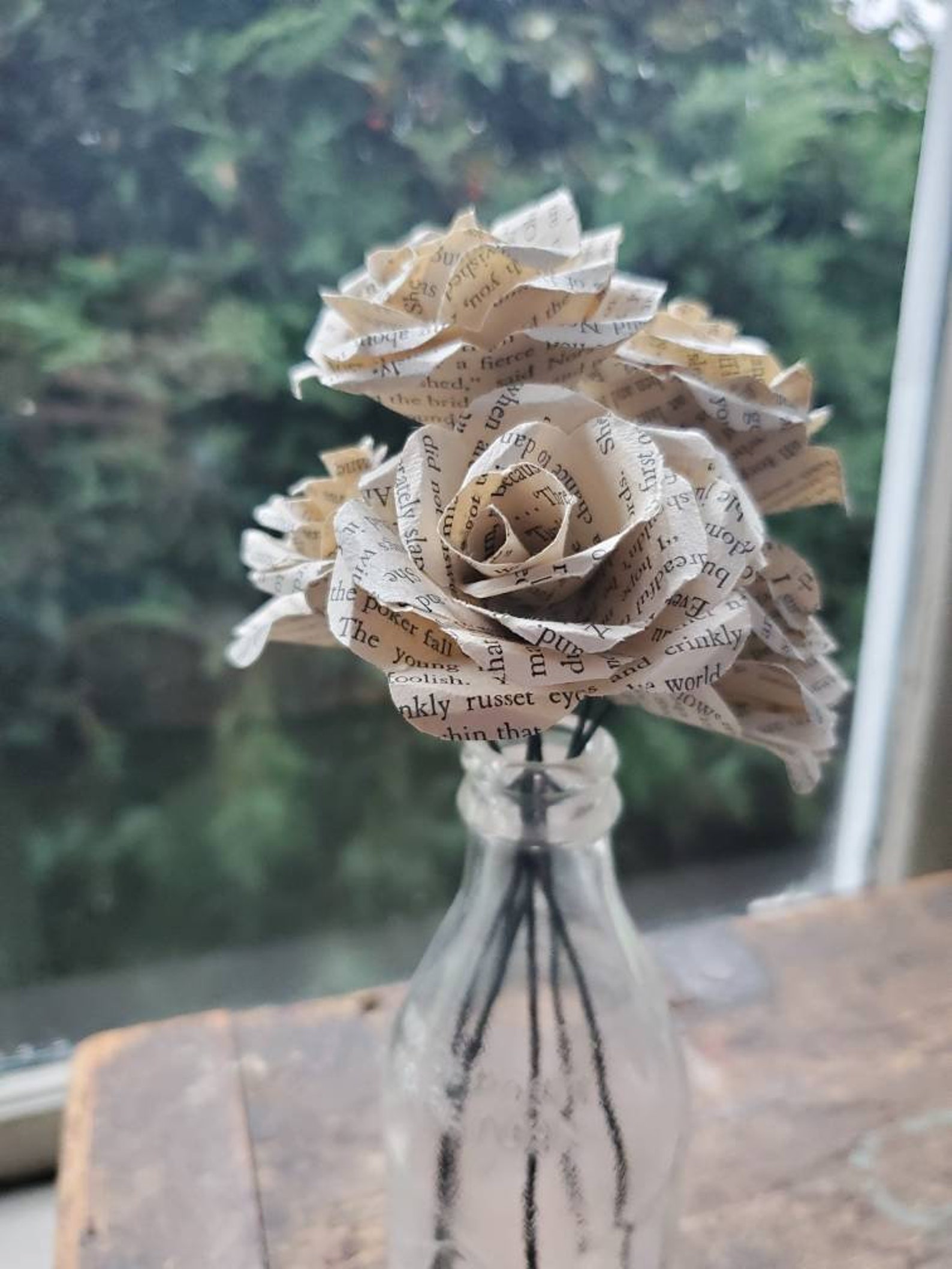 6 Paper Roses Book Page Flowers Bookish Wedding Decor Paper - Etsy