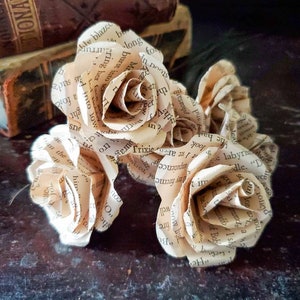 6 Paper Roses, Book Page Flowers, Bookish Wedding Decor, Paper ...