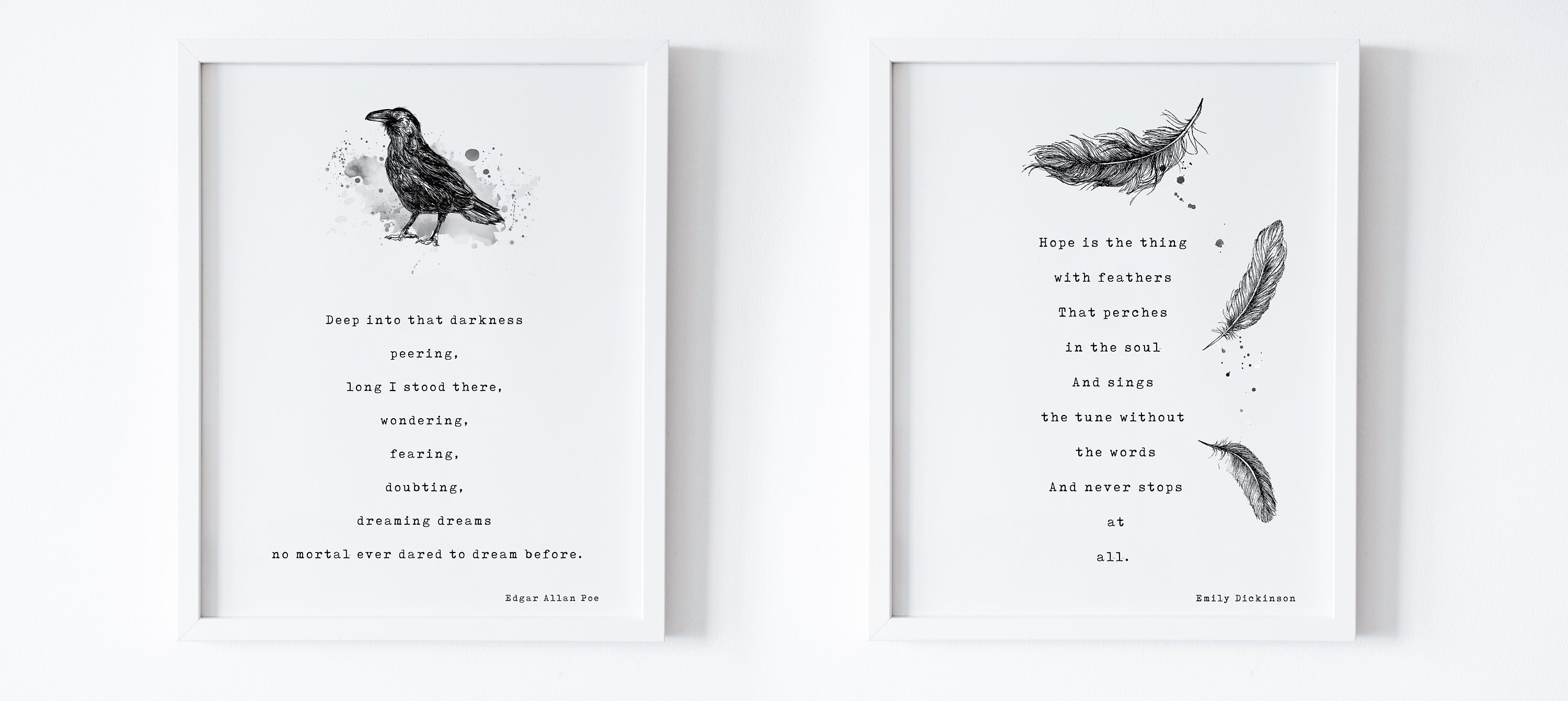 Set der Rabe Edgar Allan Poe & Hope ist eine Sache mit Federn Emily ...