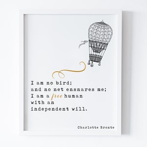 Jane Eyre, Inspirational Print, Wall Art, Charlotte Bronte Quote I Am ...