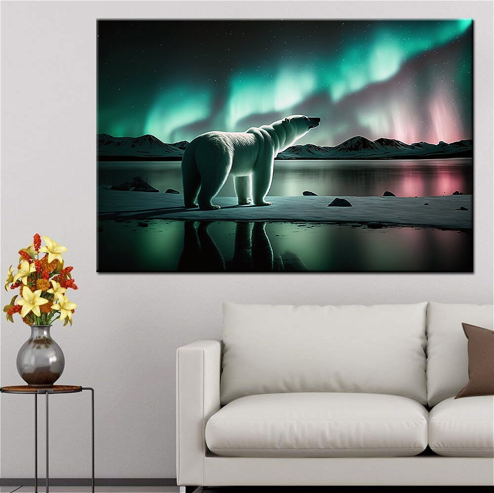Polar Bear Aurora - Stunning Digital Art of a Polar Bear Watching the Aurora Borealis in the ...