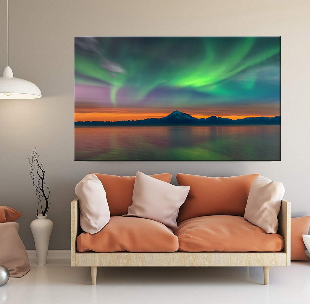 Northern Lights Stunning Landscape of the Aurora Borealis Over Mount ...