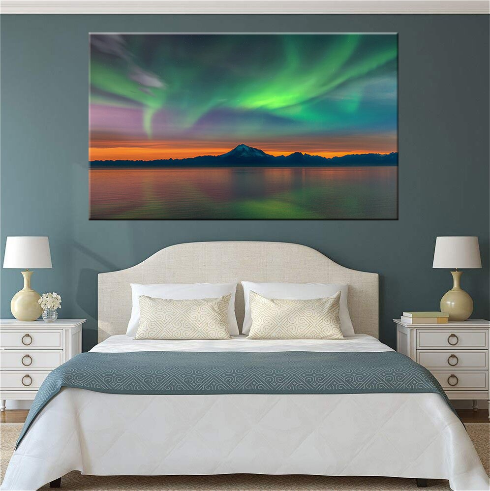 Northern Lights Stunning Landscape of the Aurora Borealis Over Mount ...
