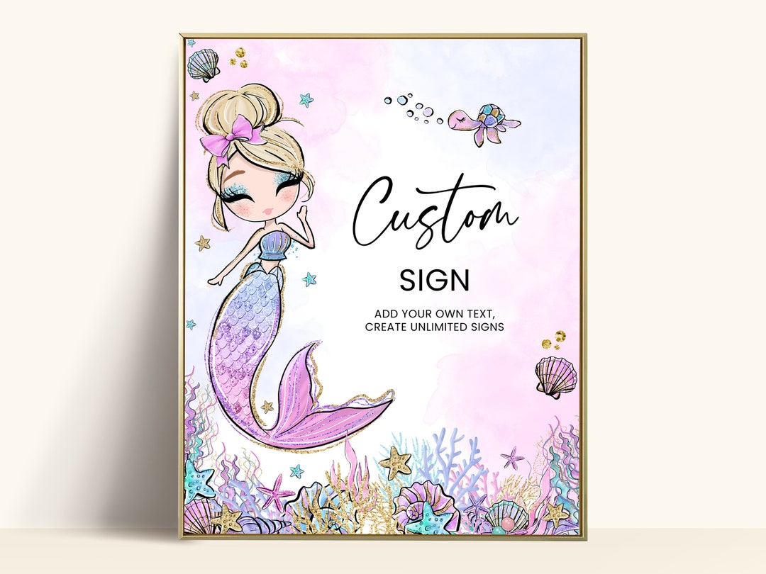 Mermaid Birthday Sign Mermaid Party Girls Mermaid Birthday Party Sign ...