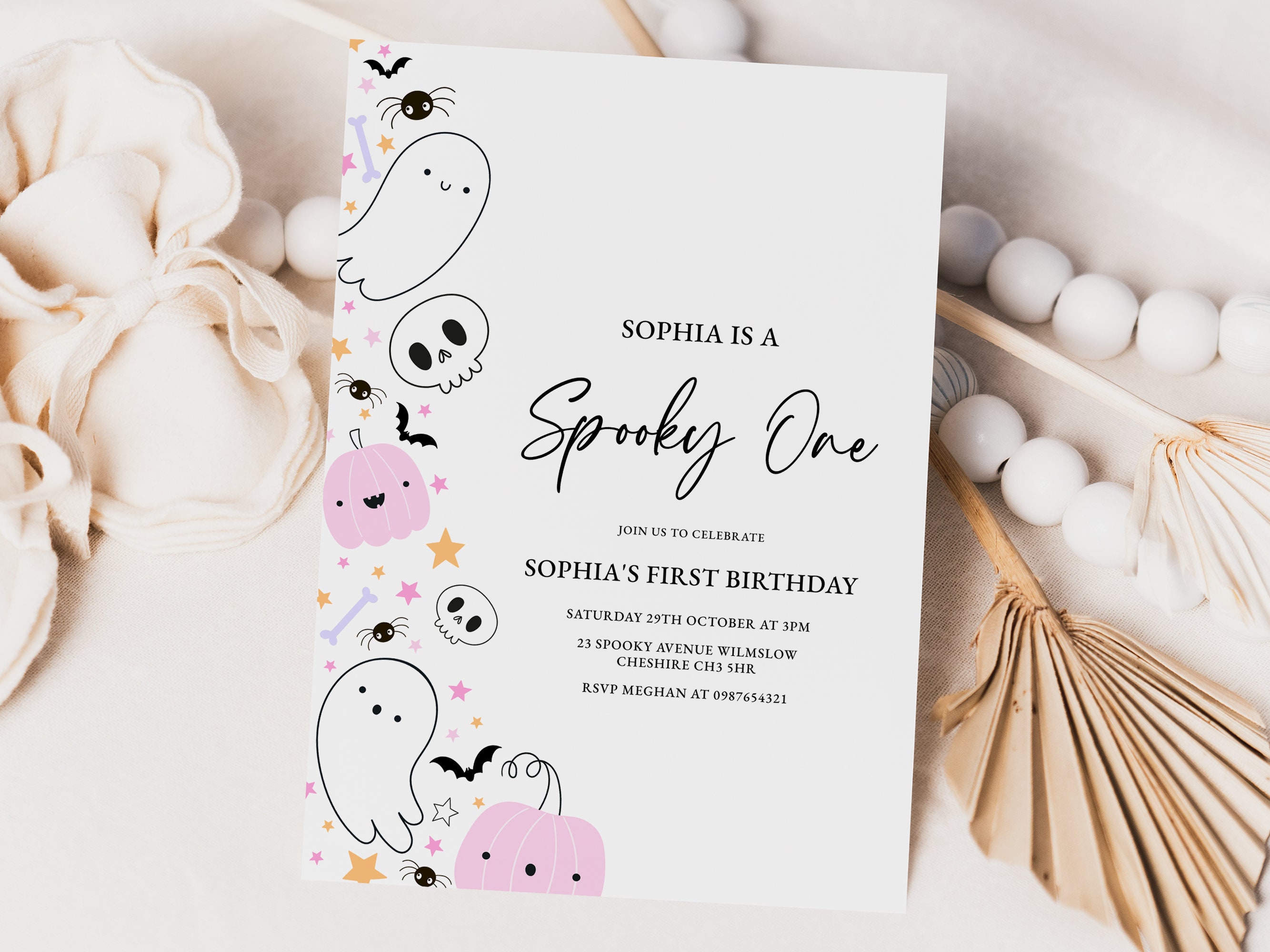 Editable Ghost Birthday Party Sign Halloween 1st Birthday Girl Spooky ...