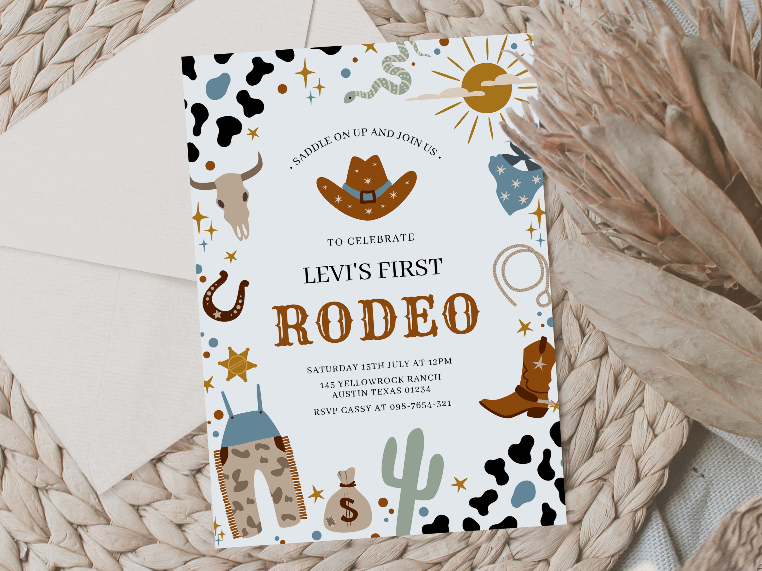 Editable First Rodeo Birthday Invitation My First Rodeo Party Invite ...