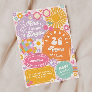 Editable Peace Out Single Digits Invitation Groovy 10th Birthday Party ...