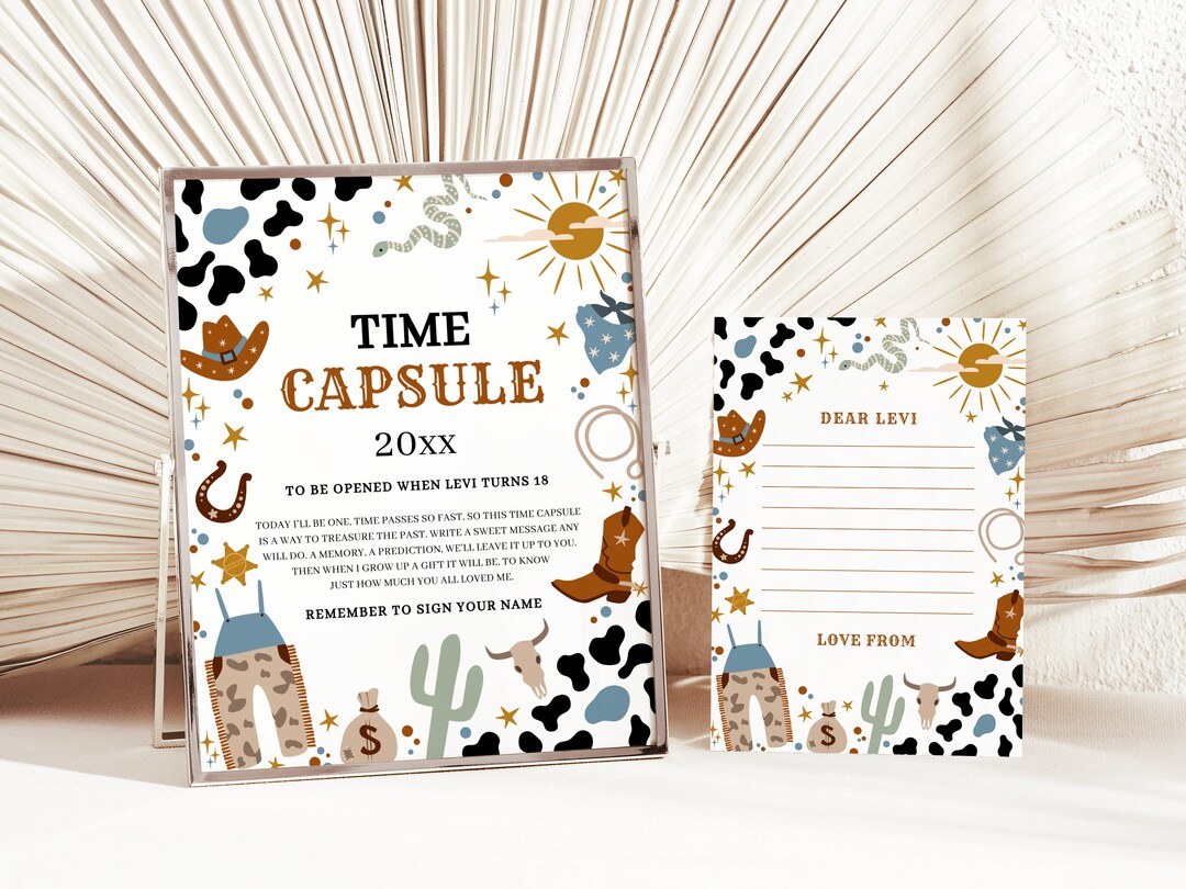 First Rodeo Time Capsule Matching Note Card Boy 1st Birthday Cowboy ...