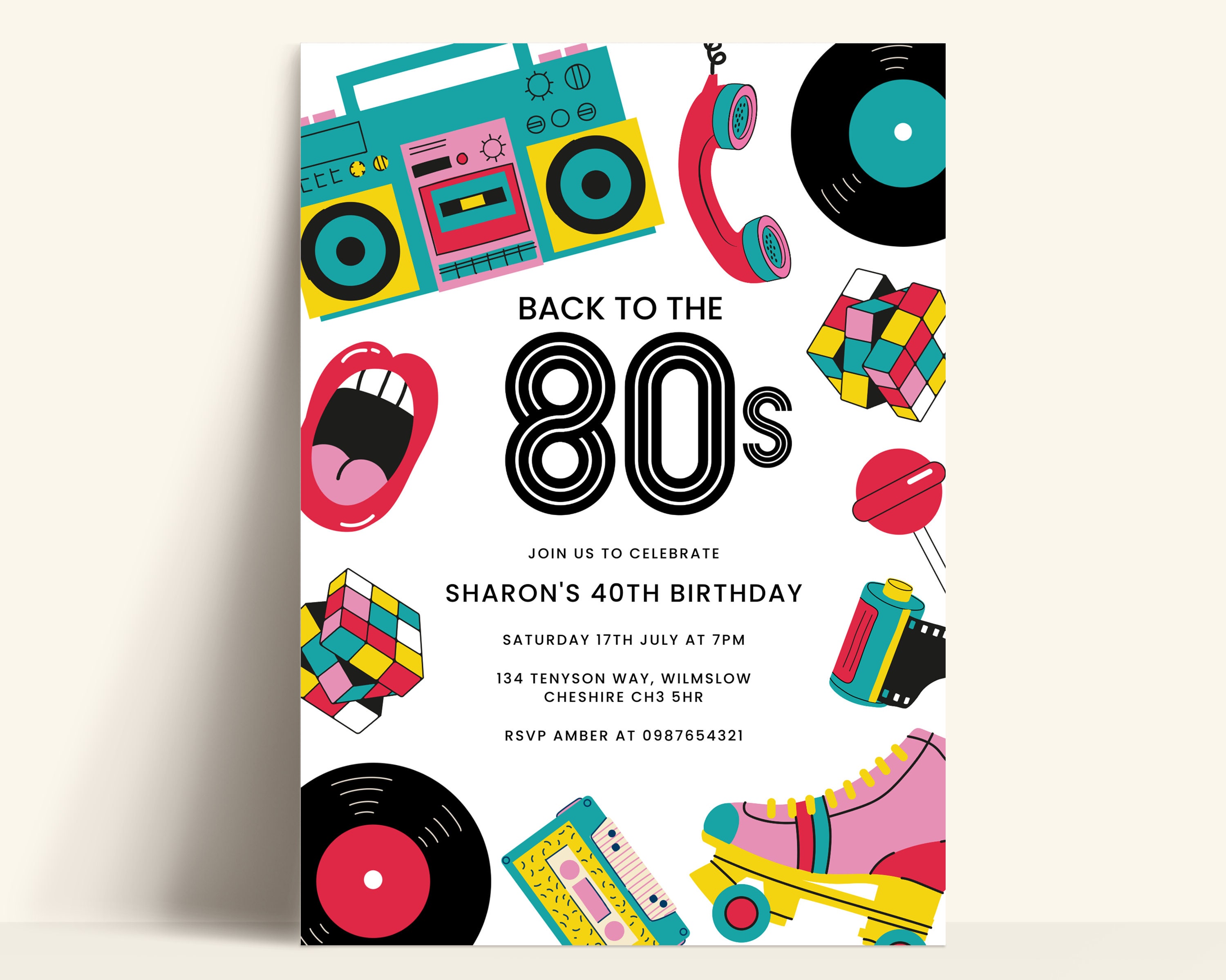 80's Birthday Invitation 80's Party Invitation 80's Theme Birthday ...