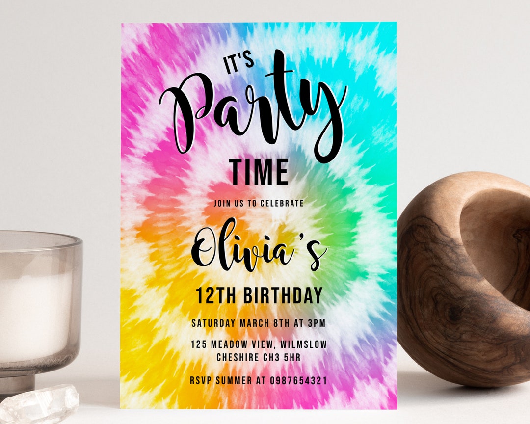 Tie Dye Birthday Invitation Tie Dye Party Invite Rainbow Tie - Etsy