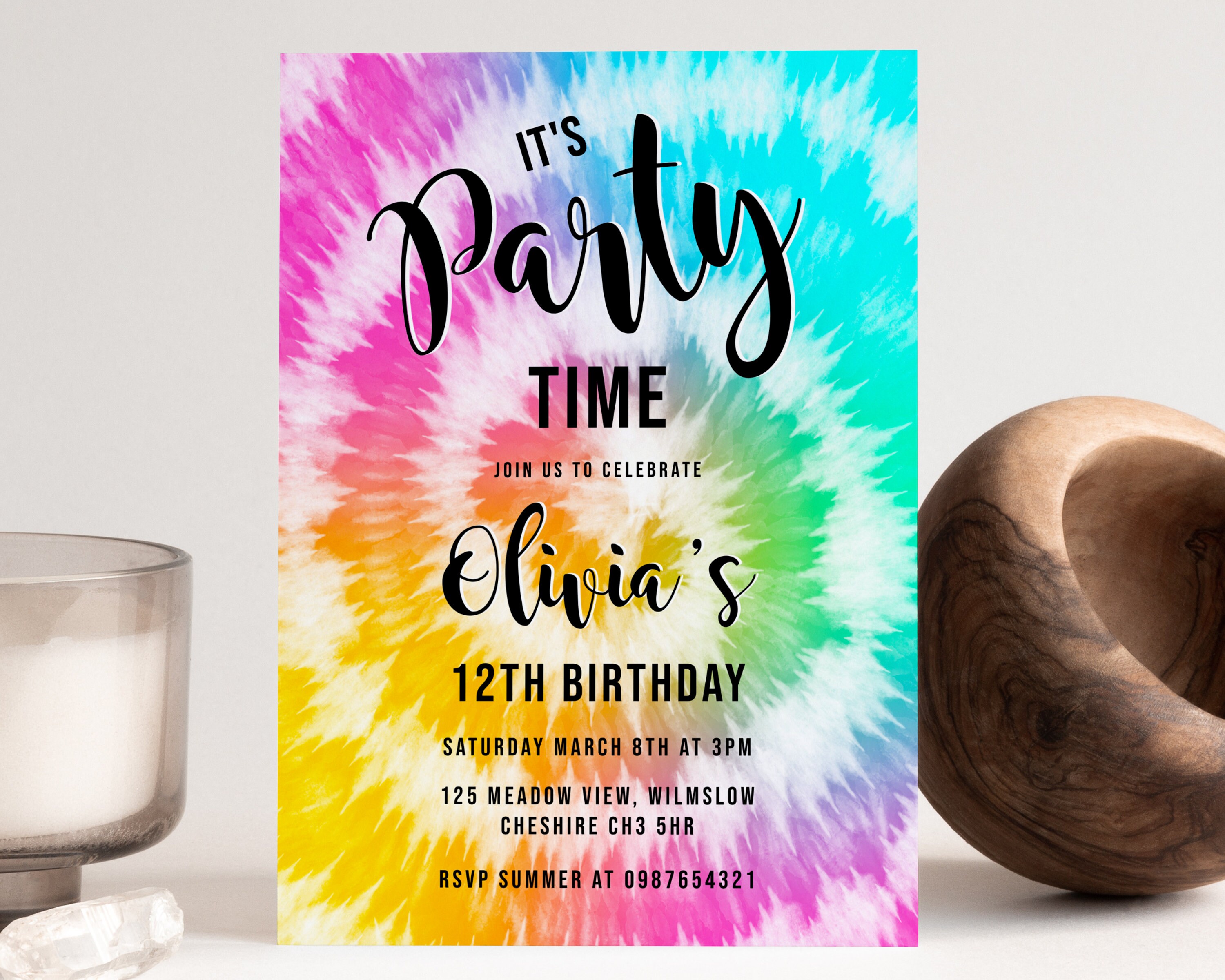 Tie Dye Birthday Invitation Tie Dye Party Invite Rainbow Tie Dye ...