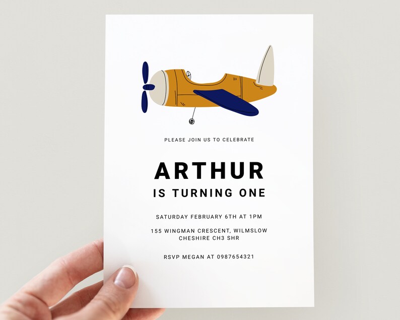 Airplane Birthday Invitation Template, Biplane 1st Birthday Editable ...
