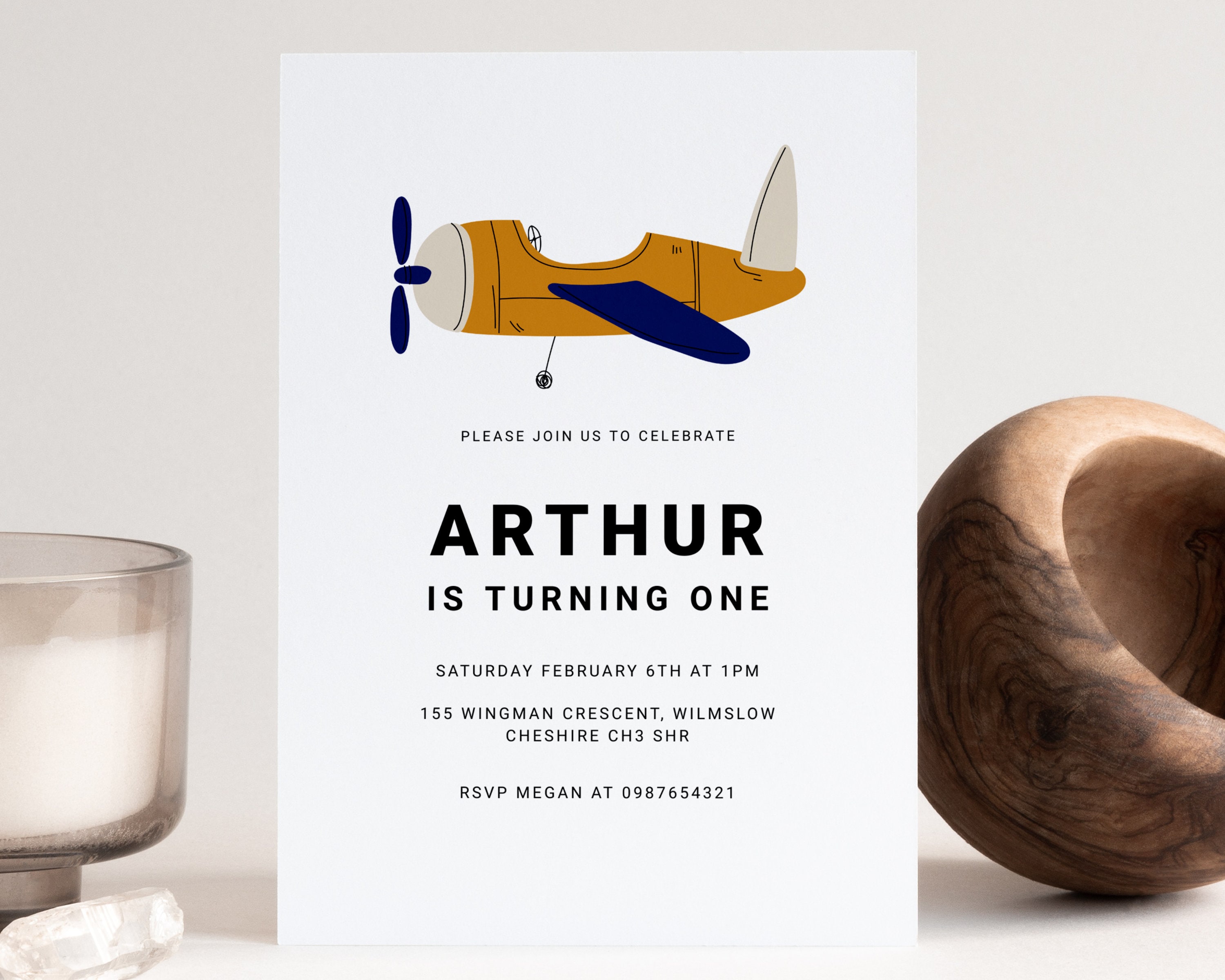 Airplane Birthday Invitation Template, Biplane 1st Birthday Editable ...