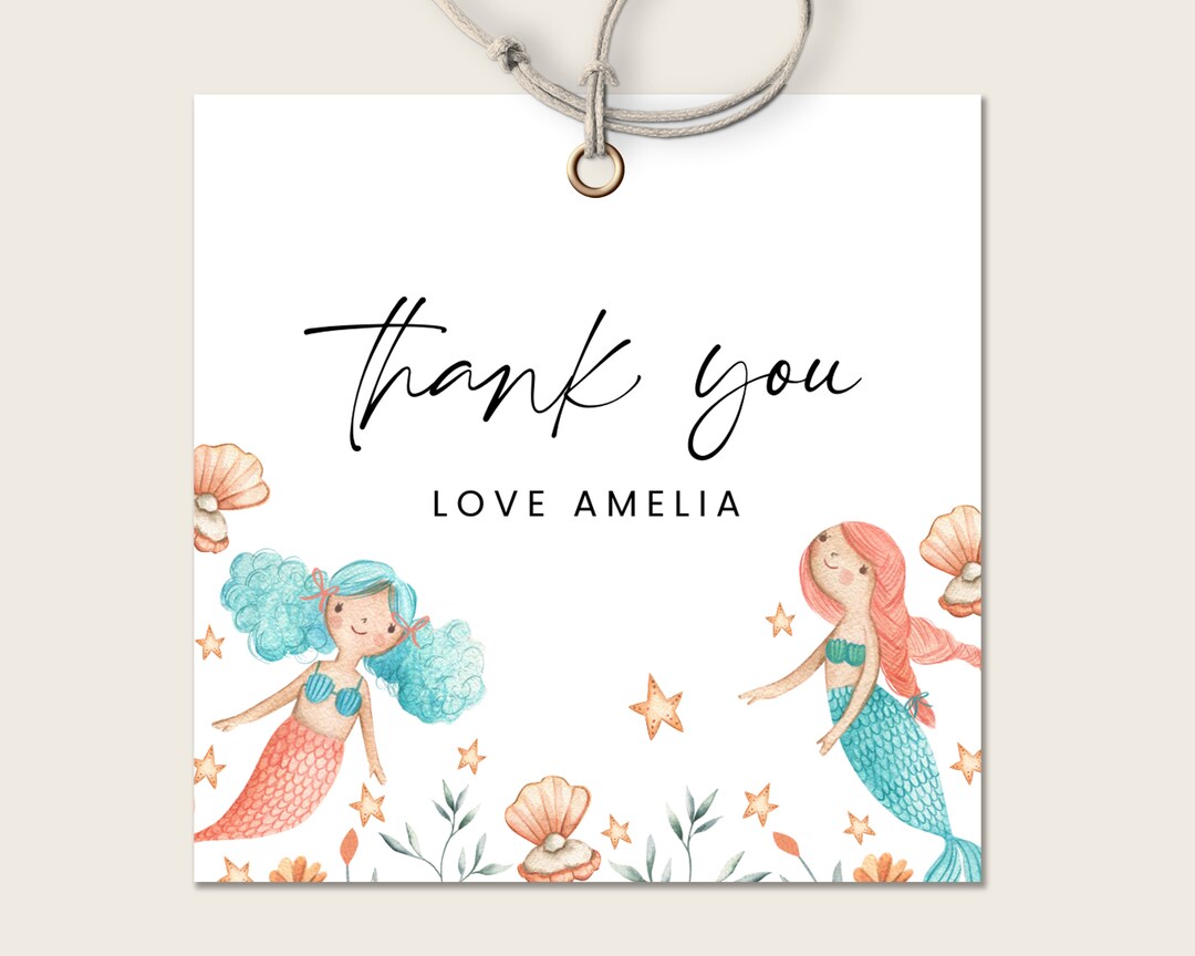 Mermaid Birthday Favor Tag Mermaid Party Tags Editable Mermaid Thank ...