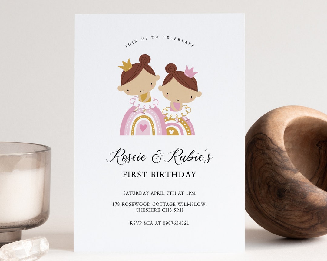 Twin Birthday Party Invitation, Editable Twin Girls Birthday Invitation ...