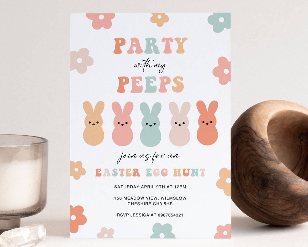 Plantilla editable de invitación de Easter Peeps, fiesta con mis peeps ...