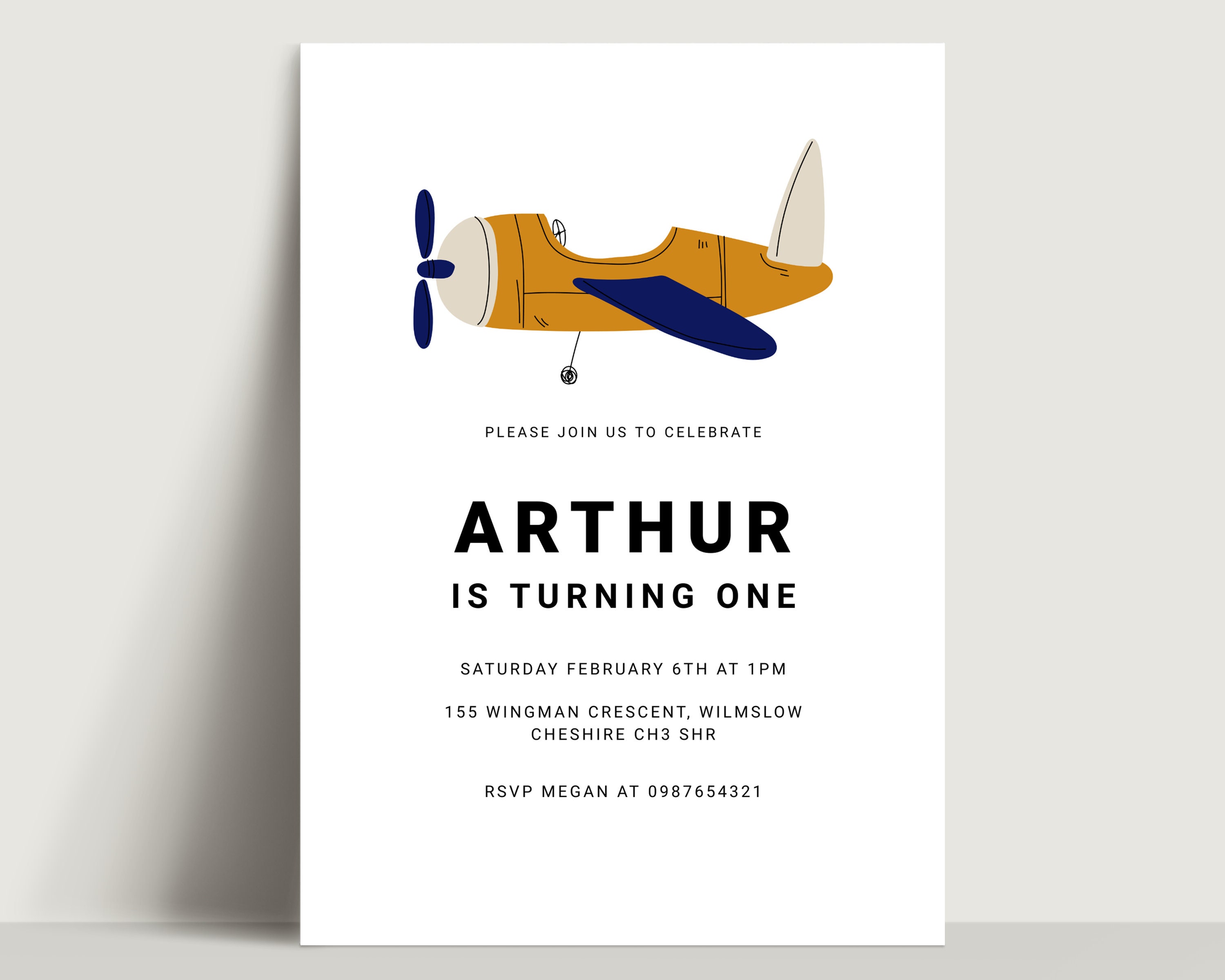 Airplane Birthday Invitation Template, Biplane 1st Birthday Editable ...