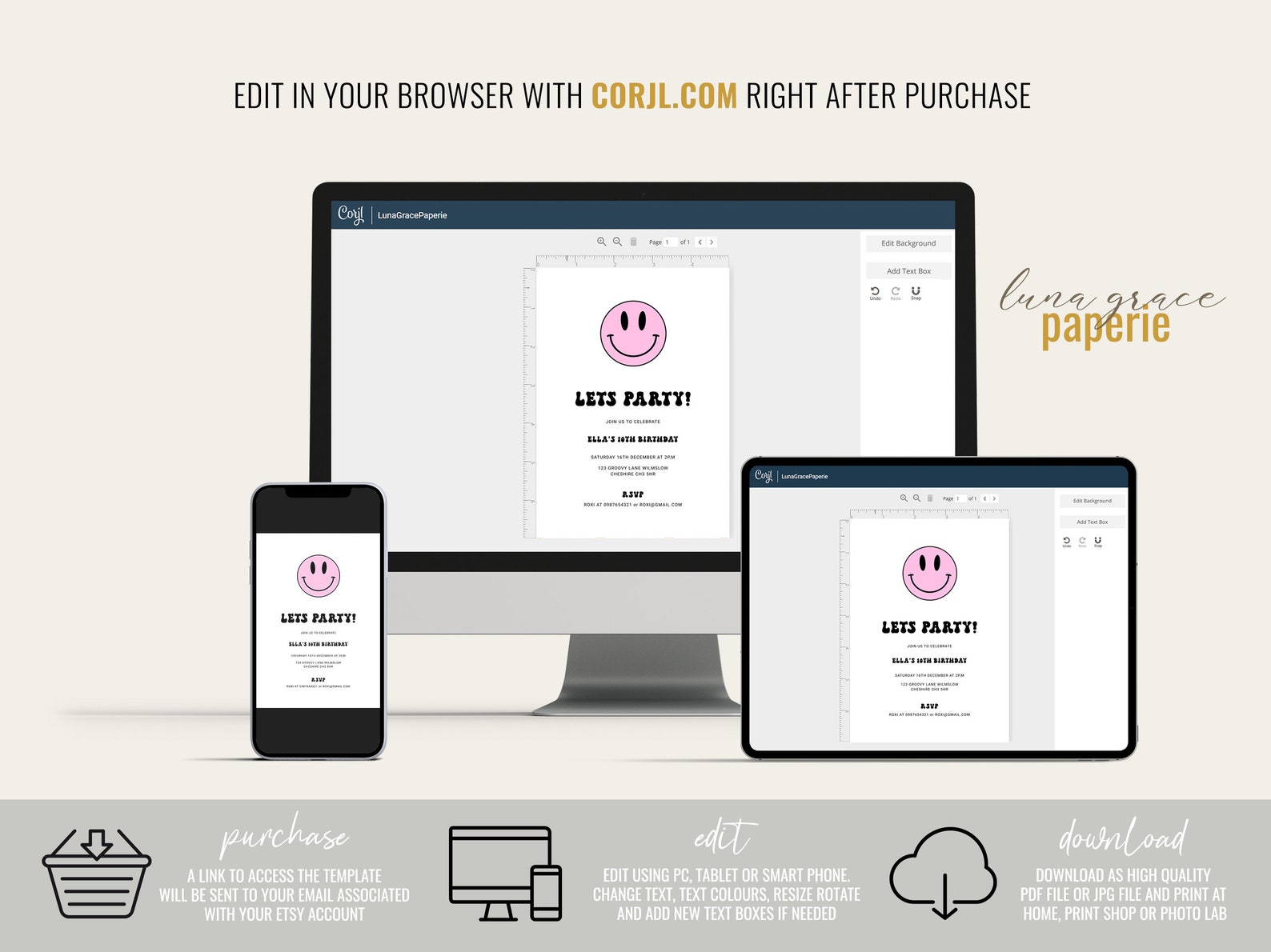 Editable Pink Smiley Face Birthday Party Favor Tag Smiley Face - Etsy