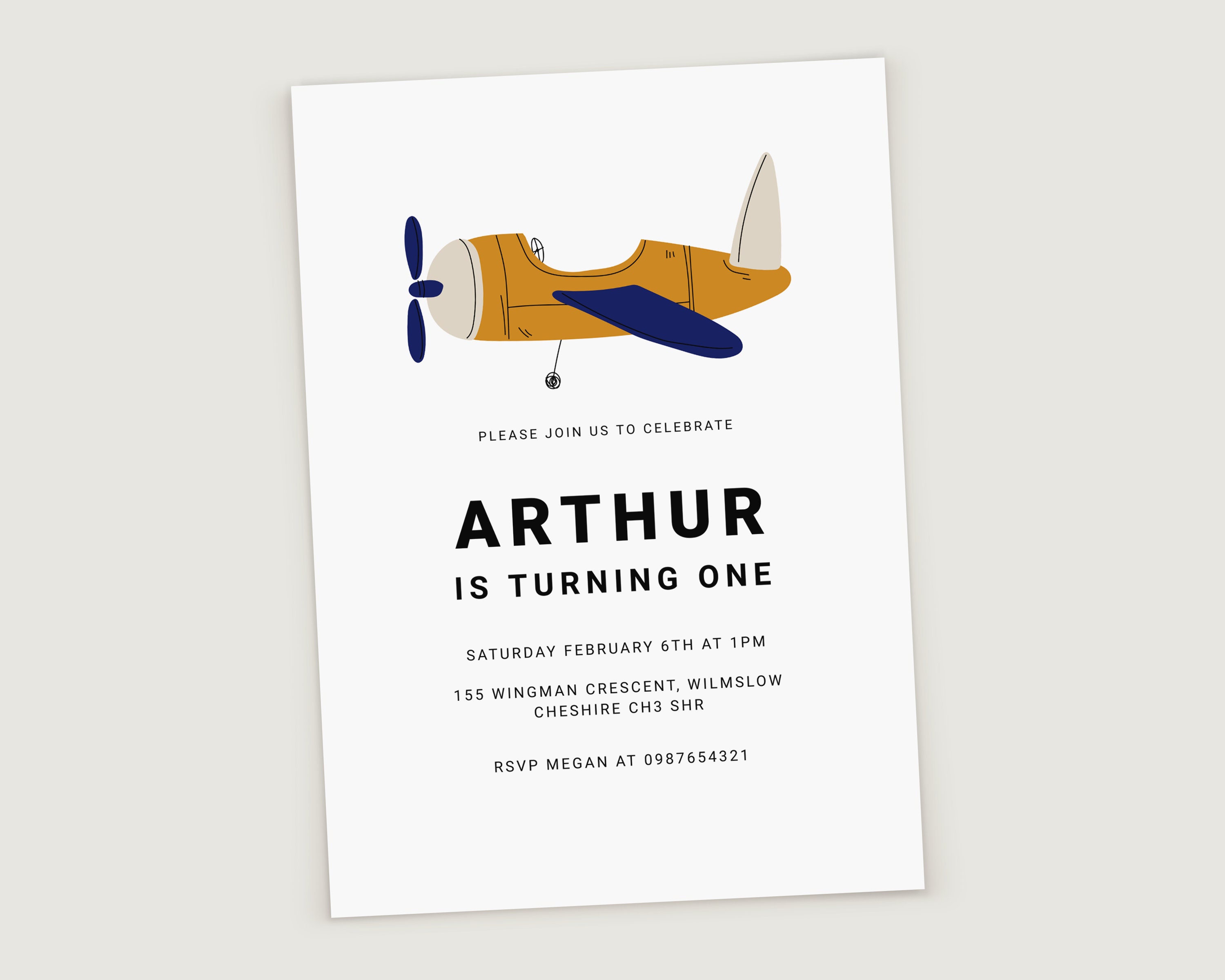 Airplane Birthday Invitation Template, Biplane 1st Birthday Editable ...