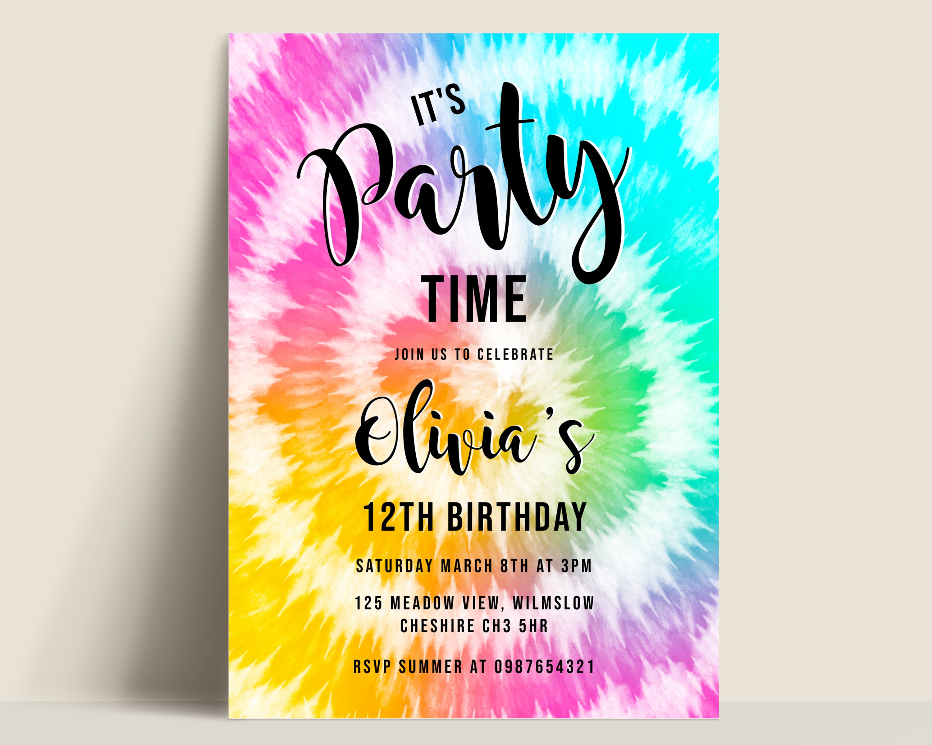Tie Dye Birthday Invitation Tie Dye Party Invite Rainbow Tie - Etsy