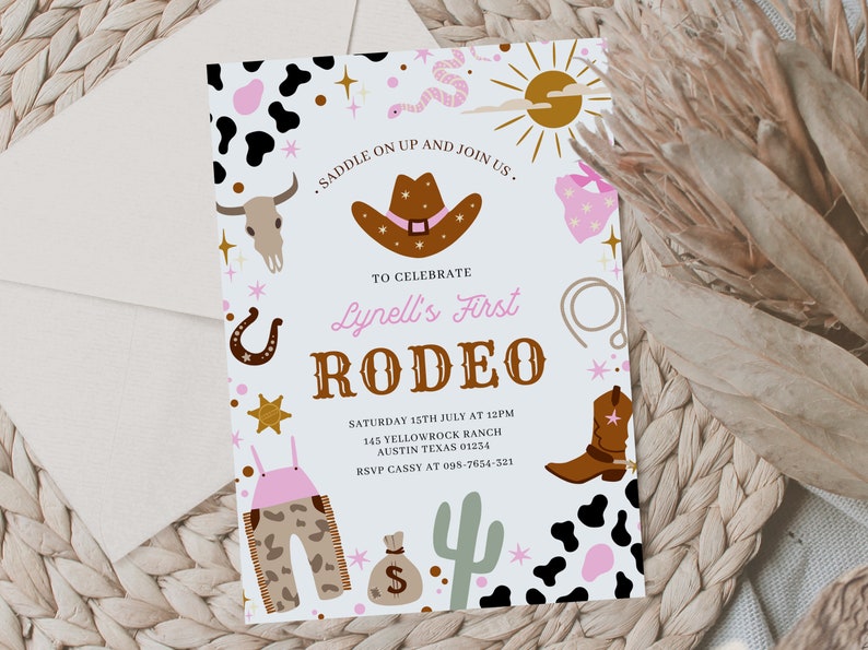Invitación de cumpleaños de primer rodeo Invitación de fiesta de ...