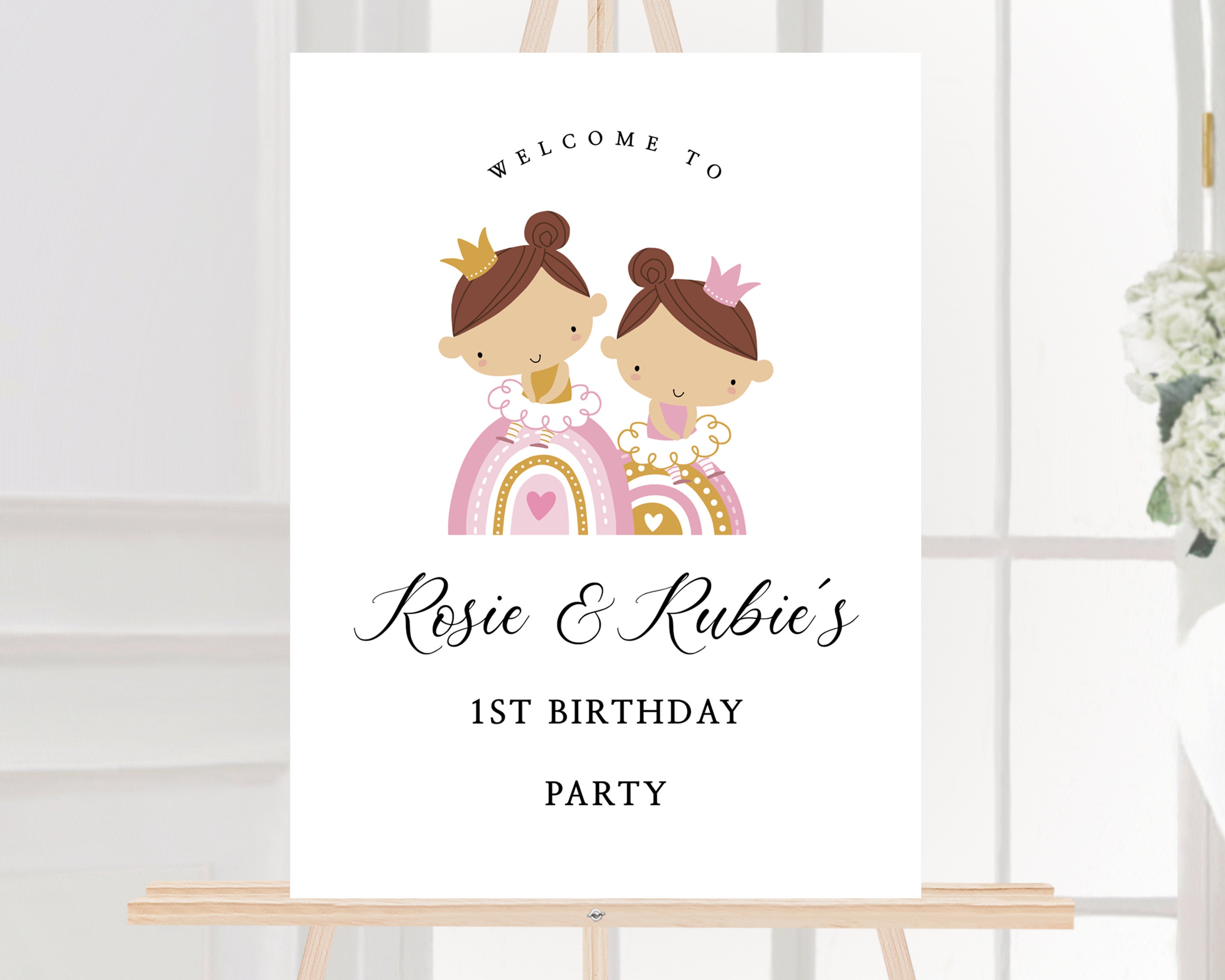 Twin Birthday Party Sign Editable Twin Girls Party Sign - Etsy