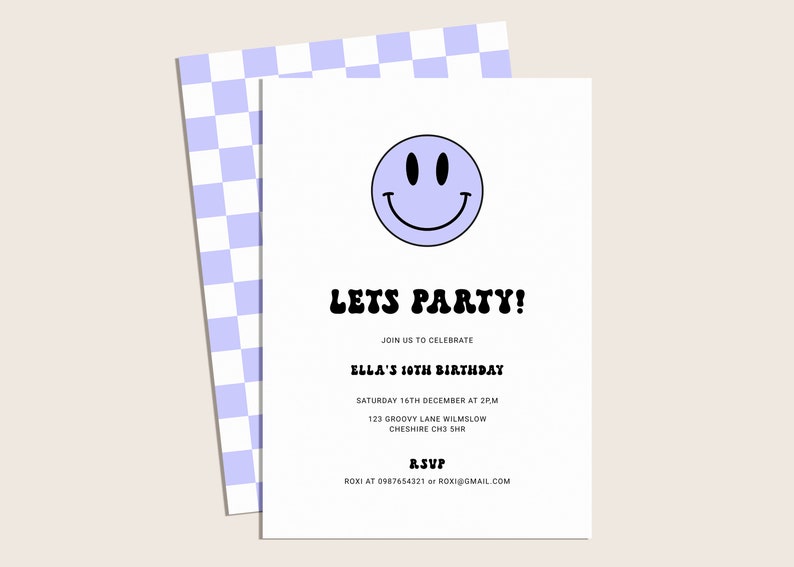 Teen Smiley Face Invitation, Girls Smiley Face Invite, Girls Emoji ...