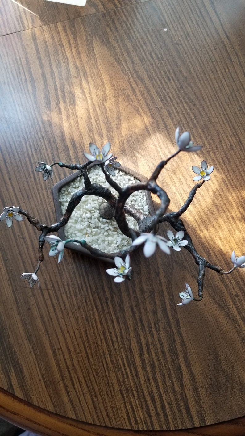 Vintage Bovano Enamel on Copper Fowering Bonsai Tree Sculpture-537 Gr ...