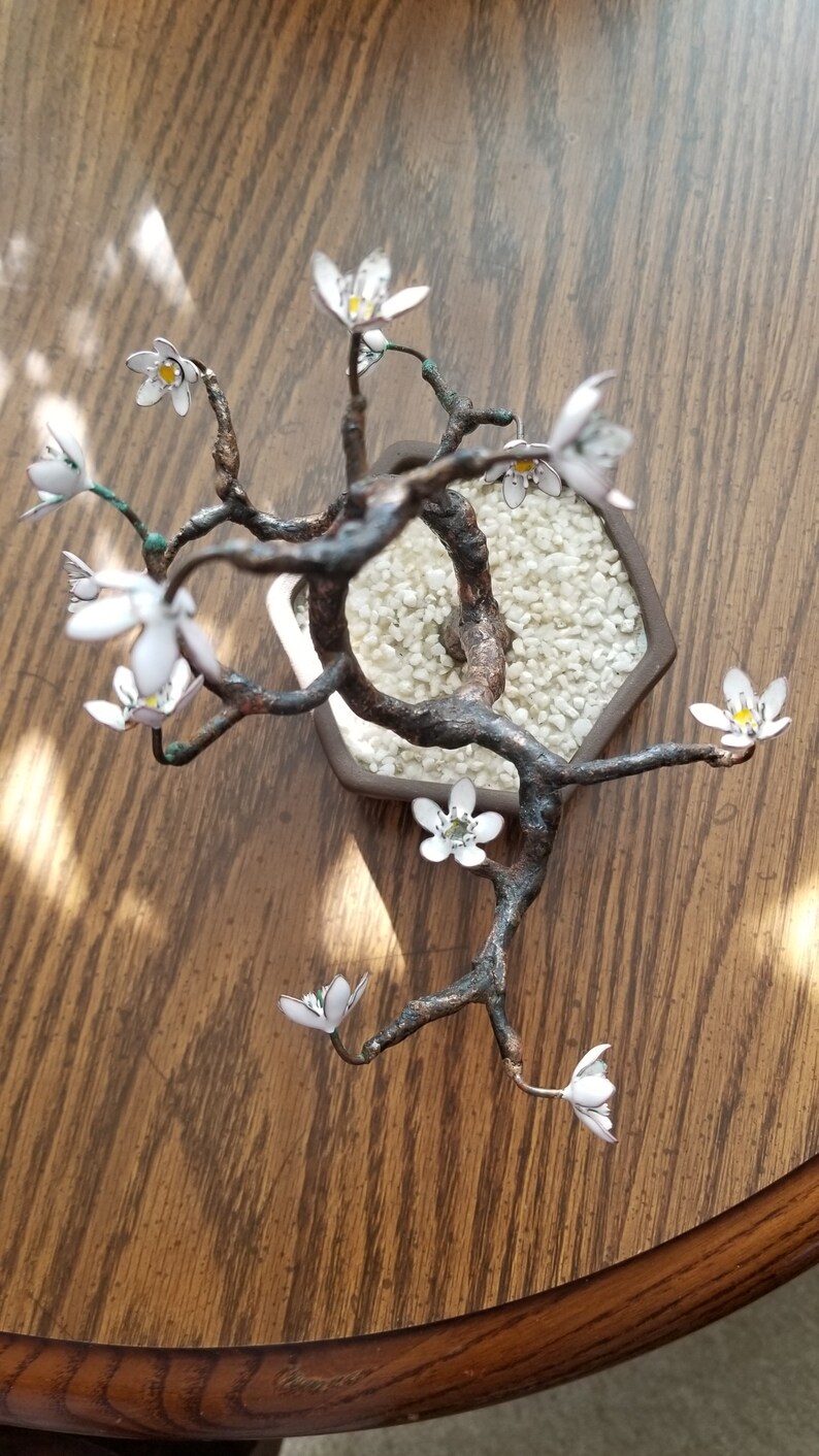 Vintage Bovano Enamel on Copper Fowering Bonsai Tree Sculpture-537 Gr ...