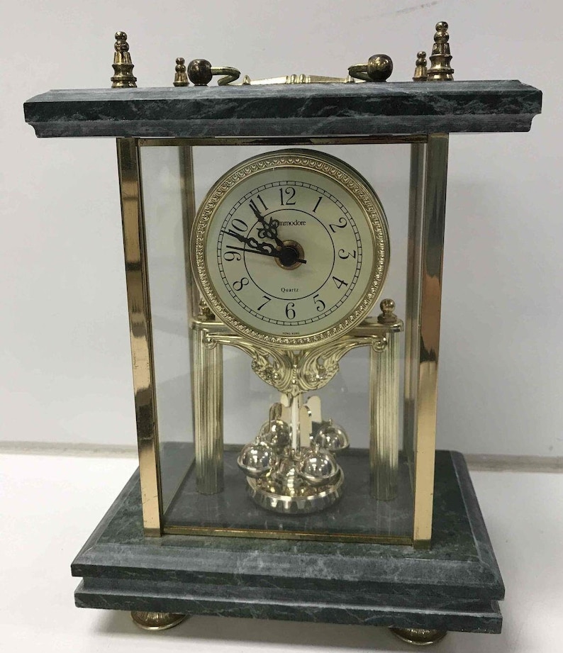 Commodore Quartz Mantle Clock With Marble Top and Bottom 9"x7"x4" Hong ...