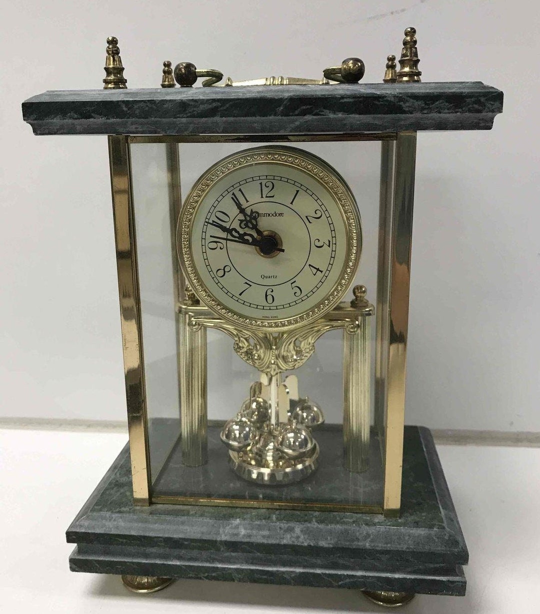 Commodore Quartz Mantle Clock With Marble Top and Bottom 9"x7"x4" Hong ...