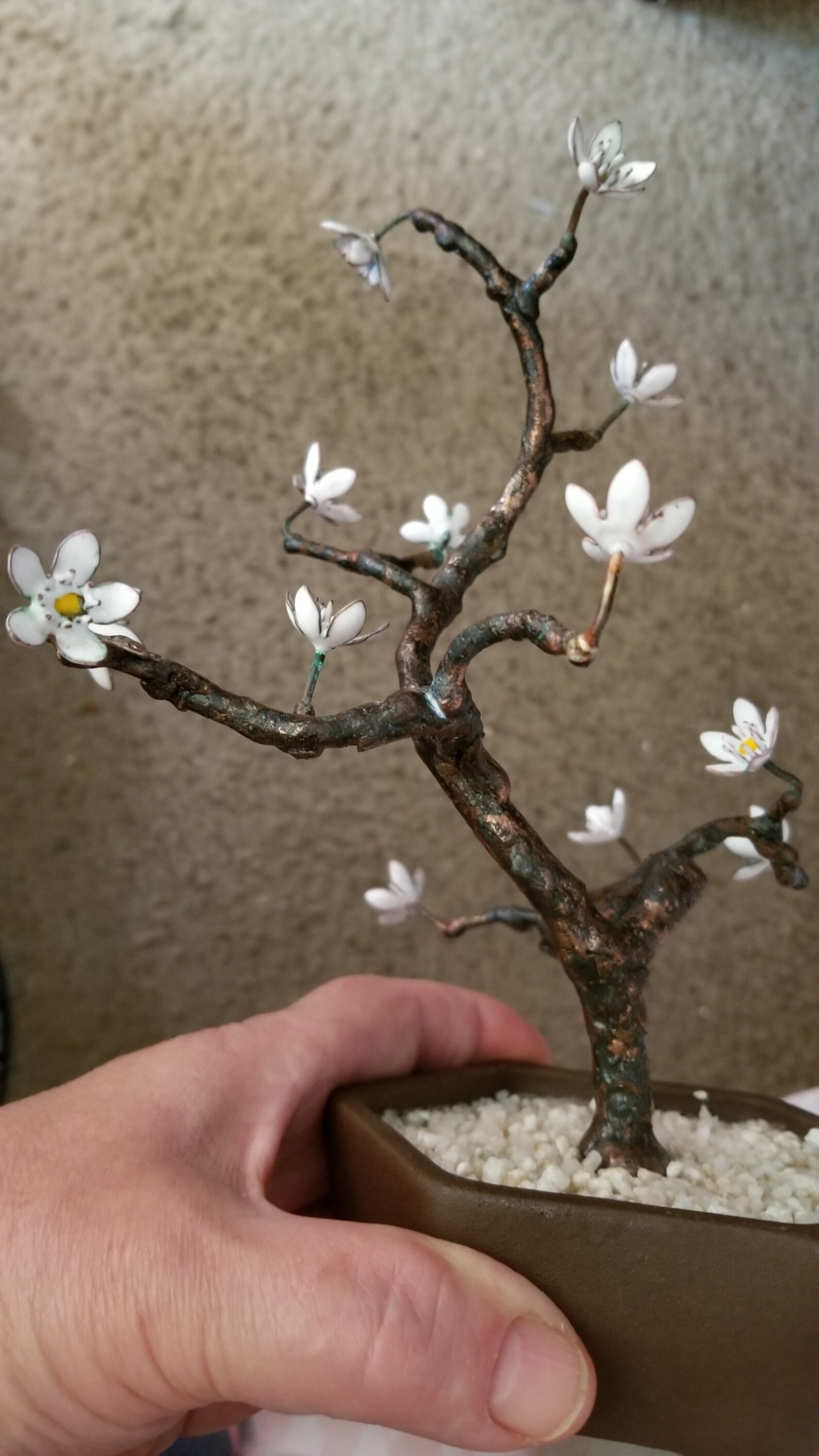 Vintage Bovano Enamel on Copper Fowering Bonsai Tree Sculpture-537 Gr ...