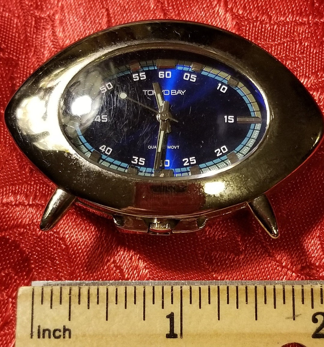 Pre-owned Tokyo Bay Small Solid Metal Quartz Blue Dial Desk Clock ...