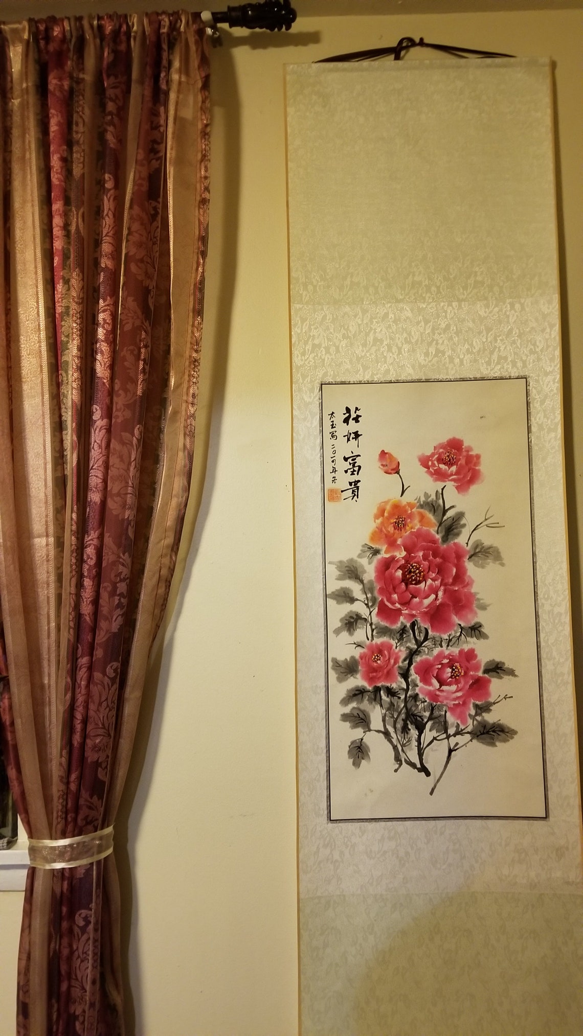 Asian Inspired Scroll Painting Silk Paper 60"x20" - Etsy