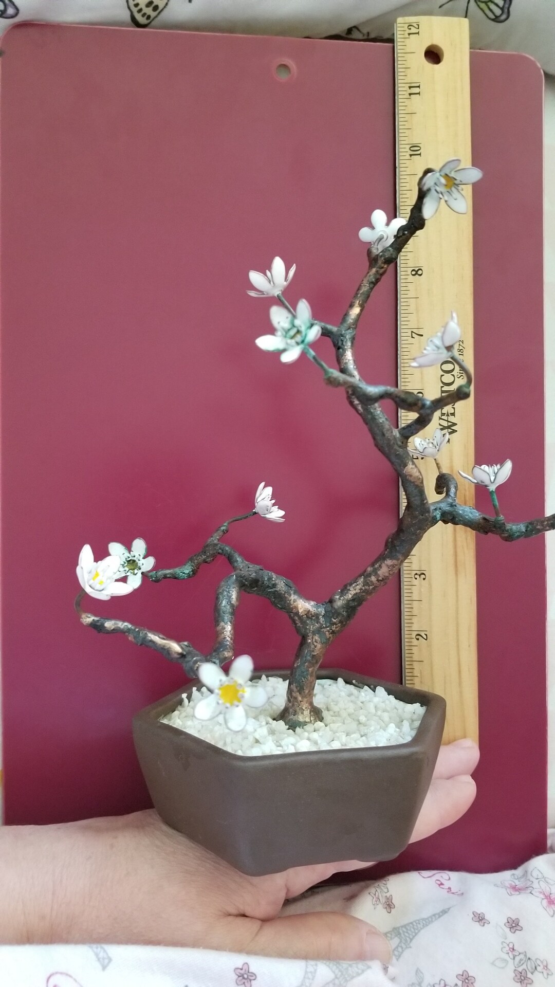 Vintage Bovano Enamel on Copper Fowering Bonsai Tree Sculpture-537 Gr ...