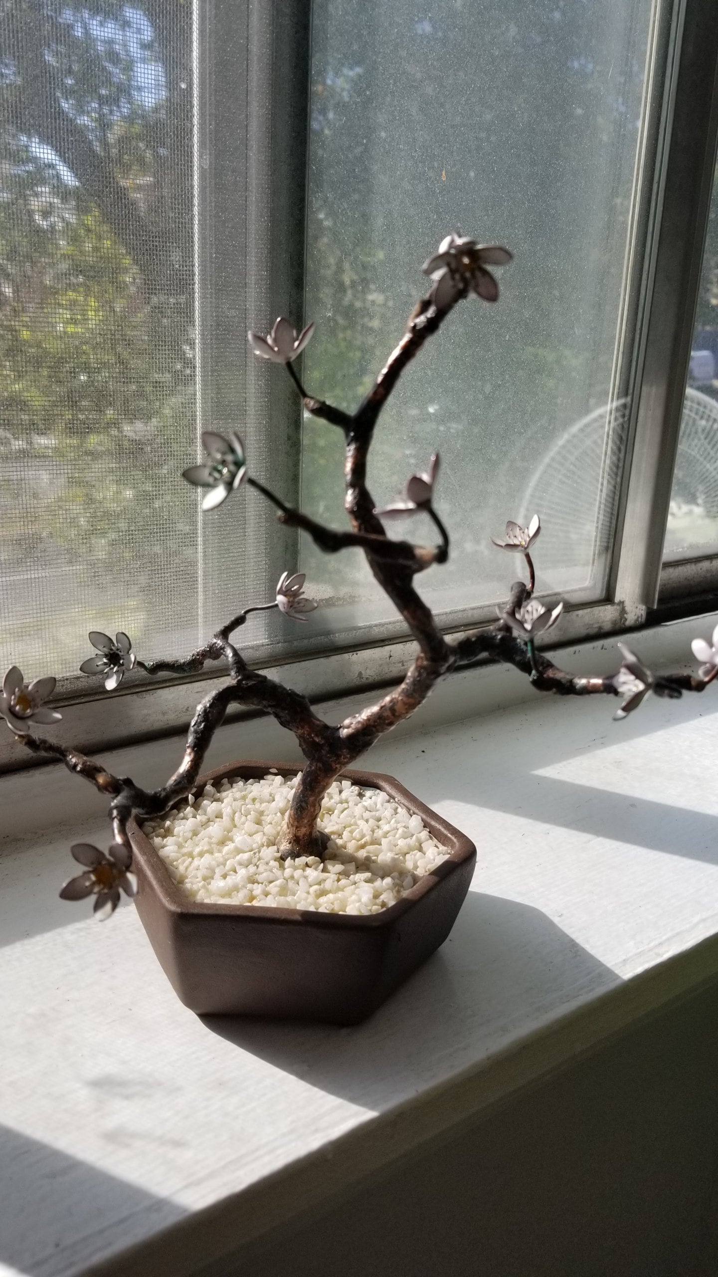 Vintage Bovano Enamel on Copper Fowering Bonsai Tree Sculpture-537 Gr ...