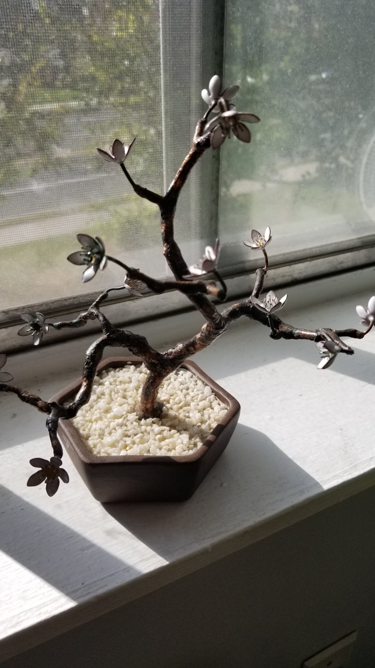 Vintage Bovano Enamel on Copper Fowering Bonsai Tree Sculpture-537 Gr ...
